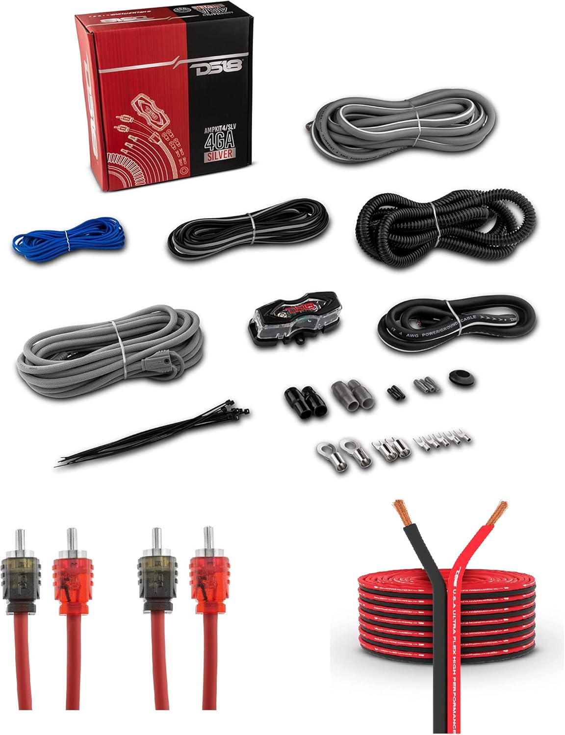 Amazon.com: DS18 Car Audio Installation Cables Bundle - AMPKIT 4GA ...