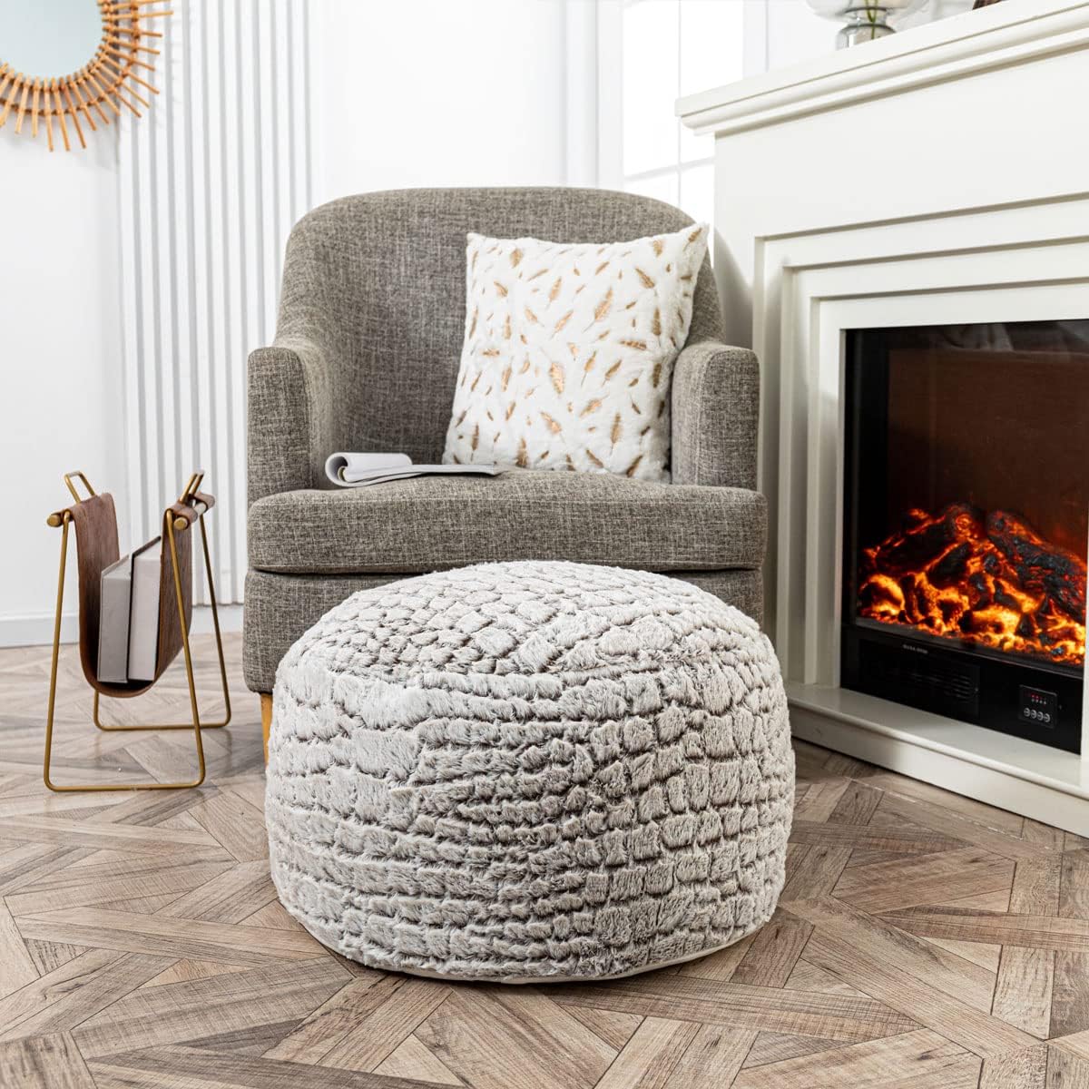 Unstuffed Fur Pouf Ottoman Foot Rest Cover Faux Fur Ottoman Cover ...