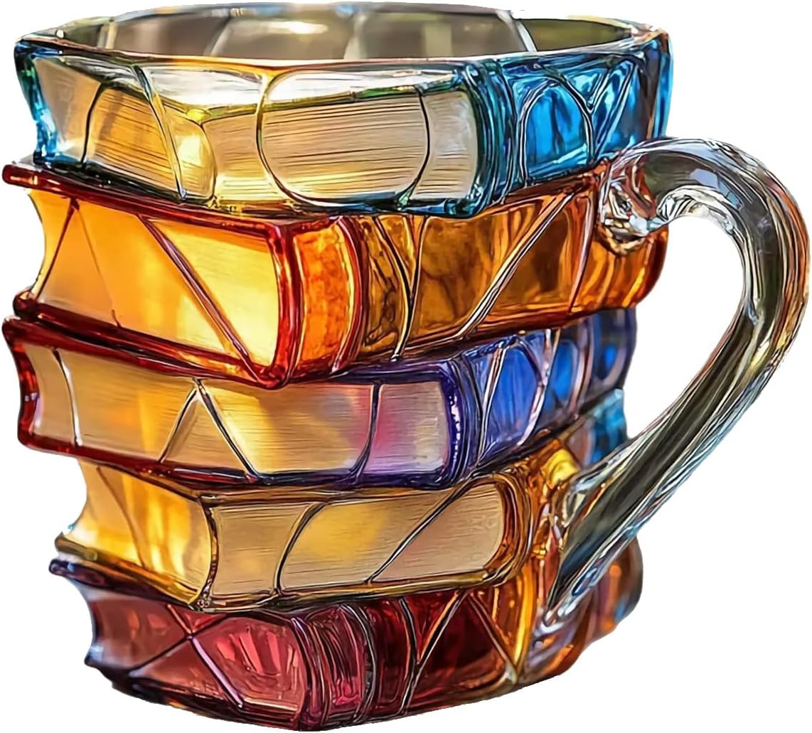 Amazon.com: Painted Book Mug, Unique Colorful Resin Stacked Books ...