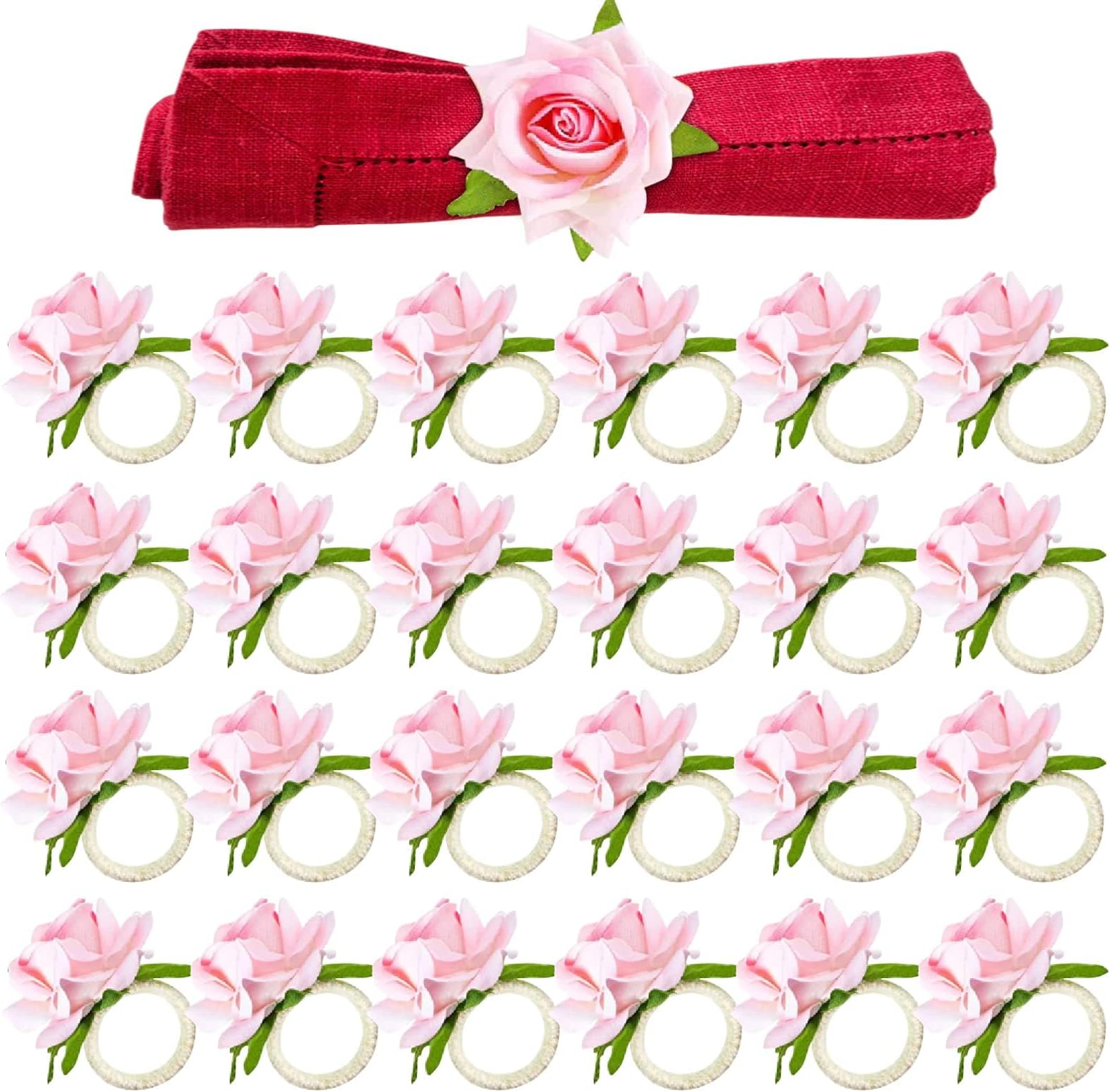 Amazon.com: Set of 12 Flower Napkin Rings,Artificial Rose Napkin Rings ...
