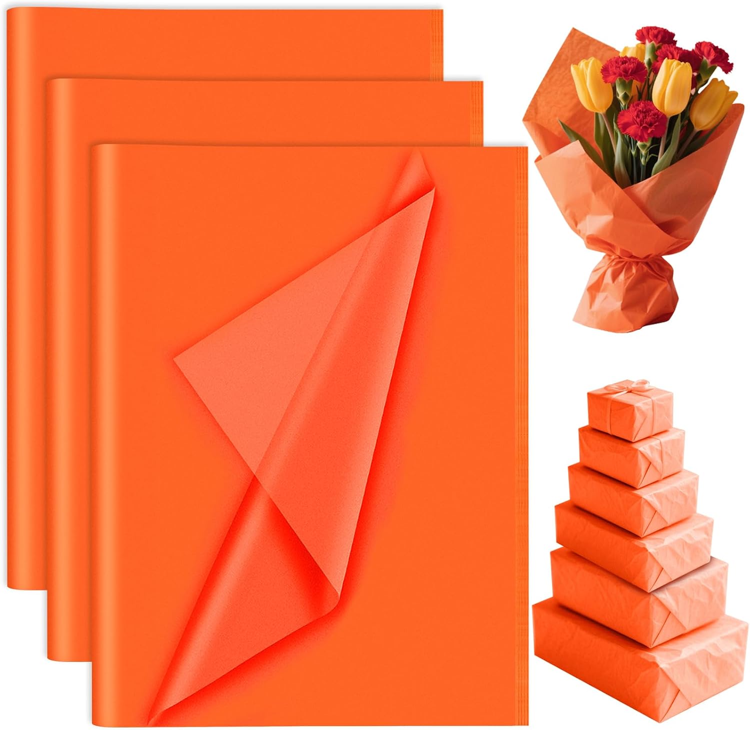 Amazon.com: PLULON 120 Sheets Orange Tissue Paper for Gift Bags, Gift ...