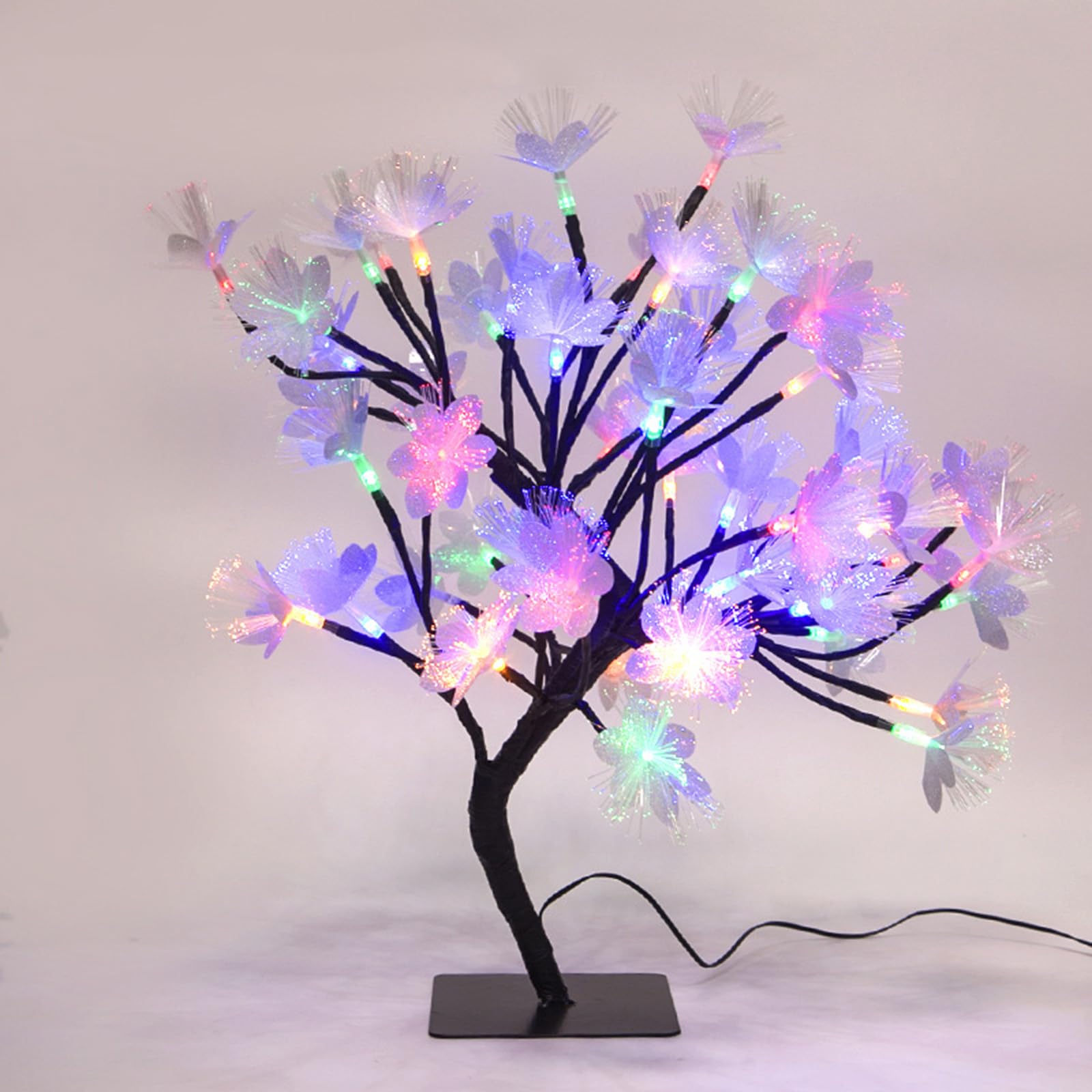 Fiber Optic Flower Tree Lamp - 48 LED Table Night Light USB Powered ...