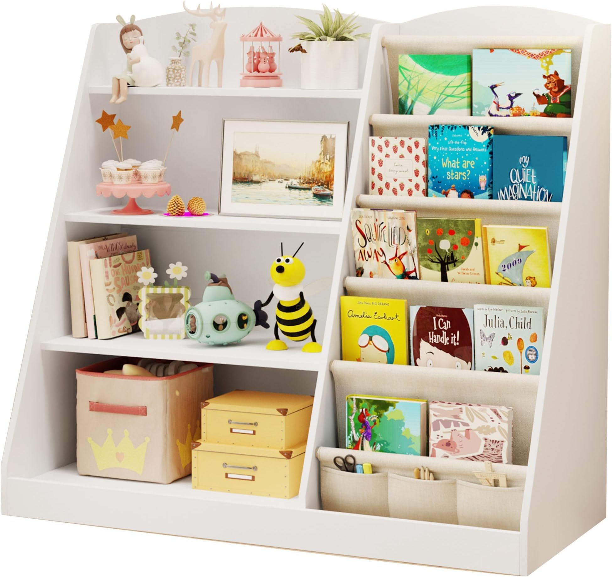 Amazon.com: Fiaygro 4 Tier Kids Wooden Bookshelf, Nursery Book Shelves ...