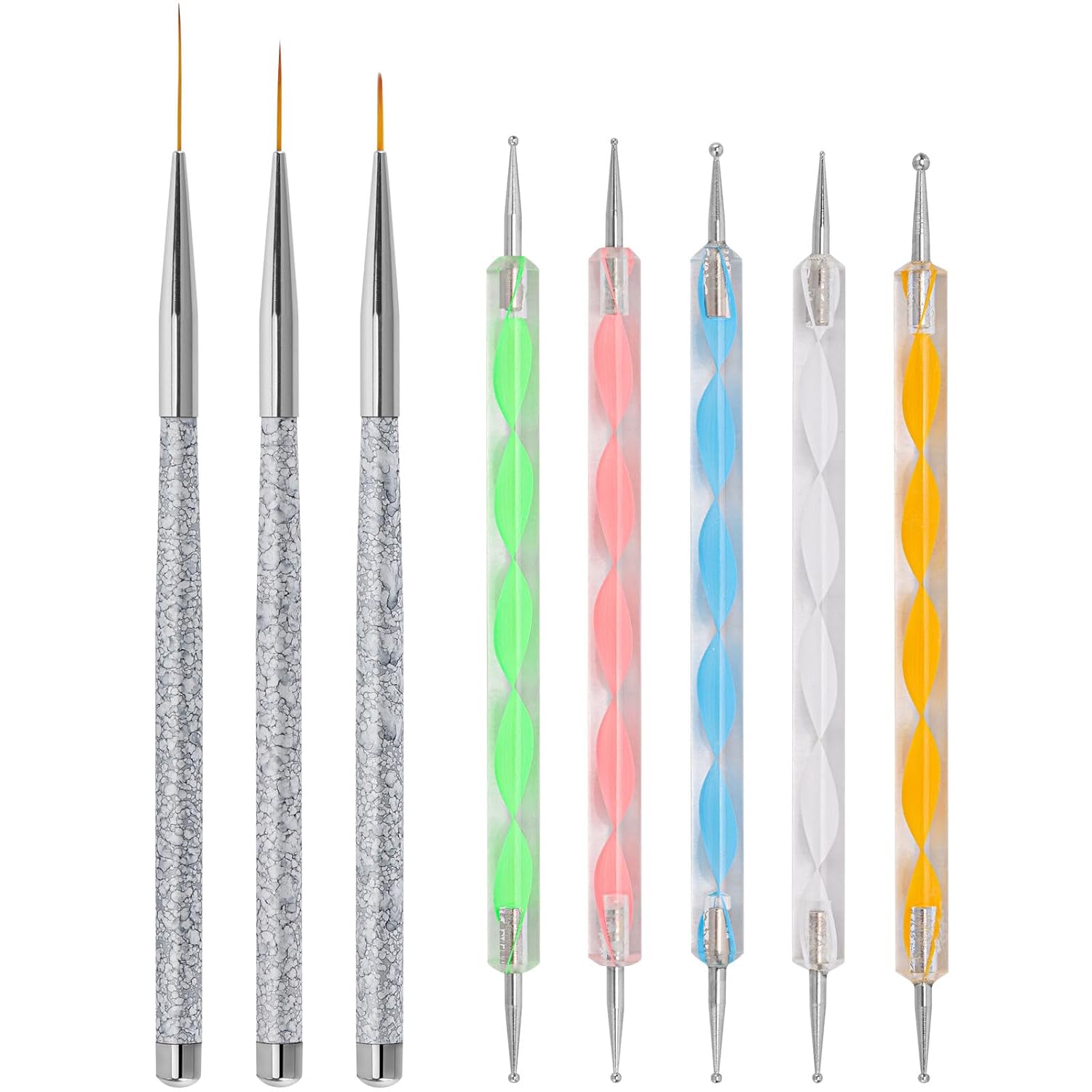 Amazon.com: 5 Pcs Dotting Pens with 3 Pcs Nail Art Liner Brushes, Nail ...
