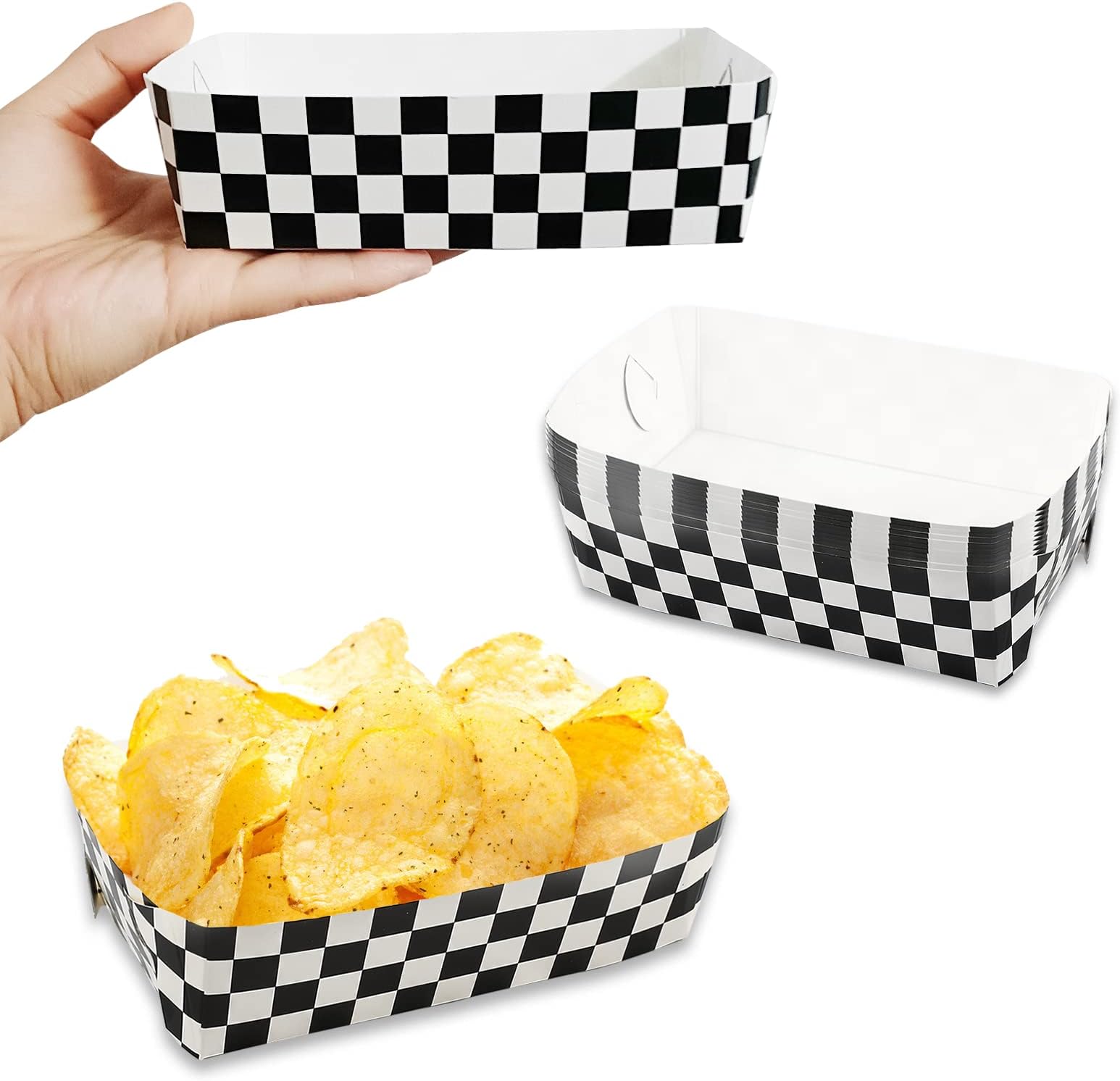 Amazon.com: 50 Packs Black and White Checkered Paper Food Trays Race ...