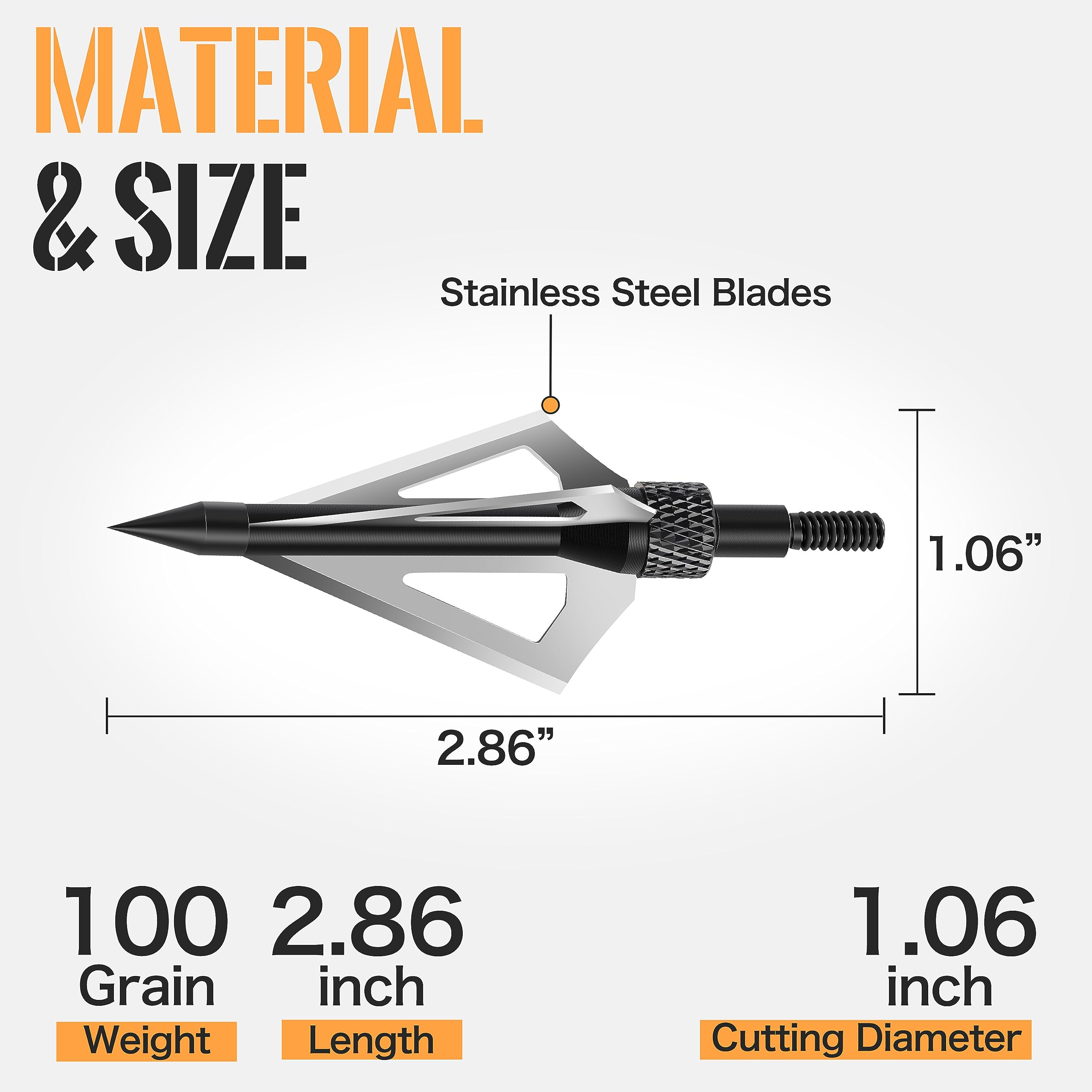 Snapklik.com : SUNYA 3-Blade Fixed Broadheads 100 Grain Screw-in Archery Arrow Tips For Compound