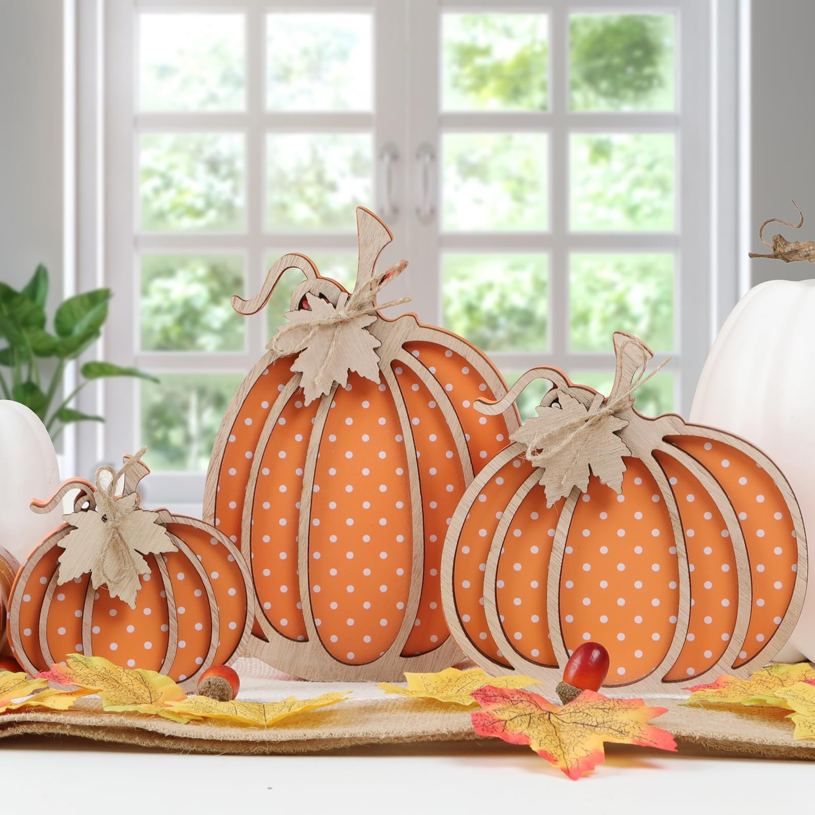 Amazon.com: 4 Pieces Fall Pumpkins Tiered Tray Decor Wooden Pumpkin ...
