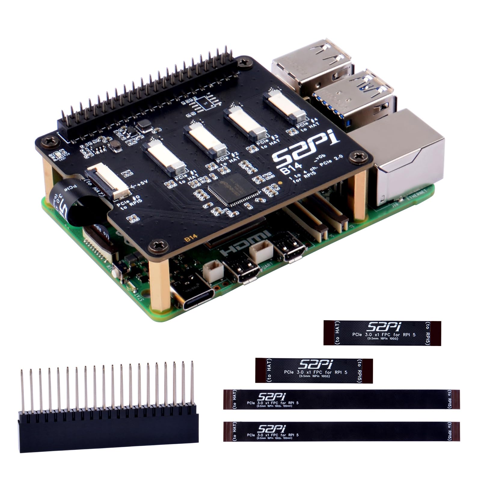 Amazon.co.jp: GeeekPi Raspberry Pi 5 用 GeeekPi クアッド FPC PCIe HAT、Raspberry Pi 5 用 40 ピン GPIO ピン ...