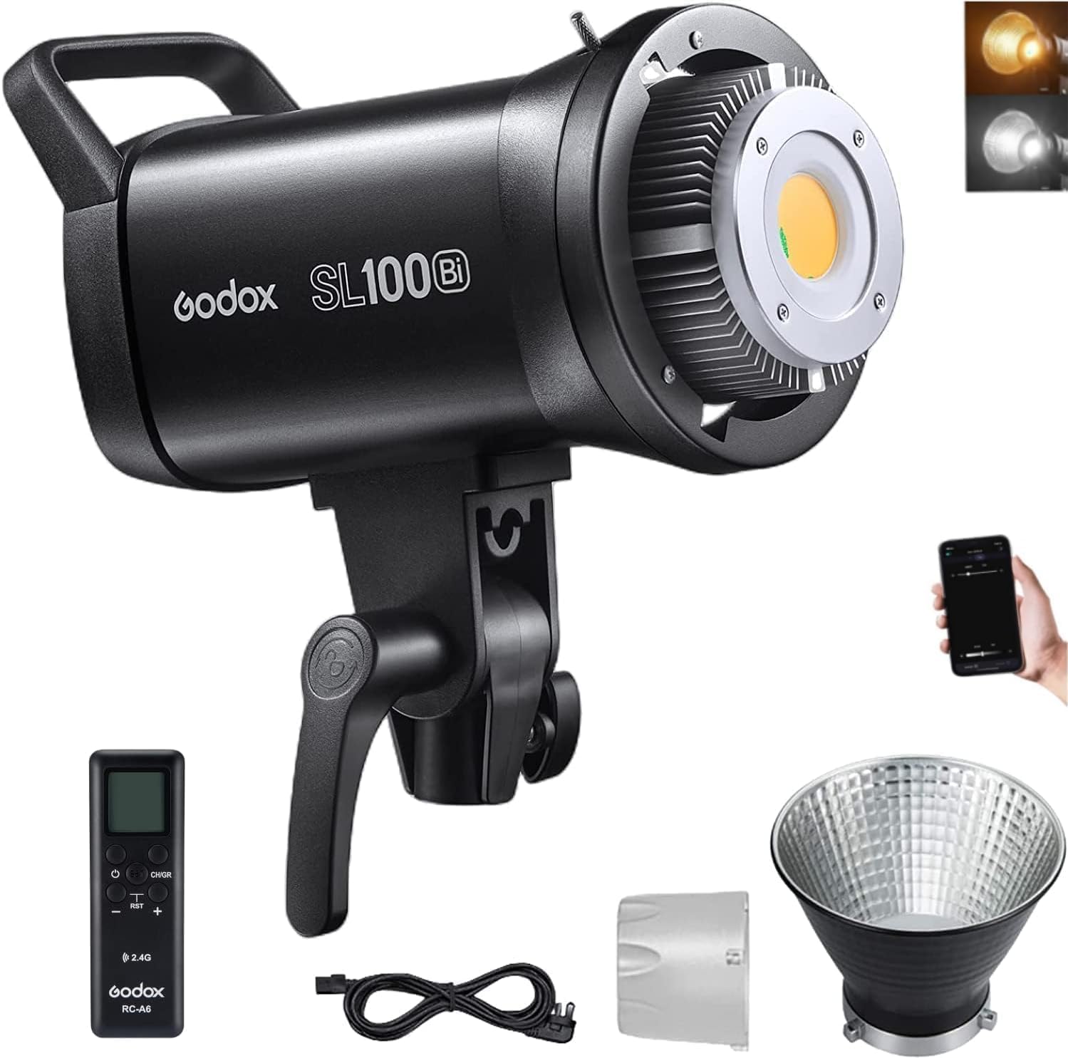 Amazon.com : Godox SL100Bi 100W Bi-Color LED Video Light, 32100Lux@1M ...