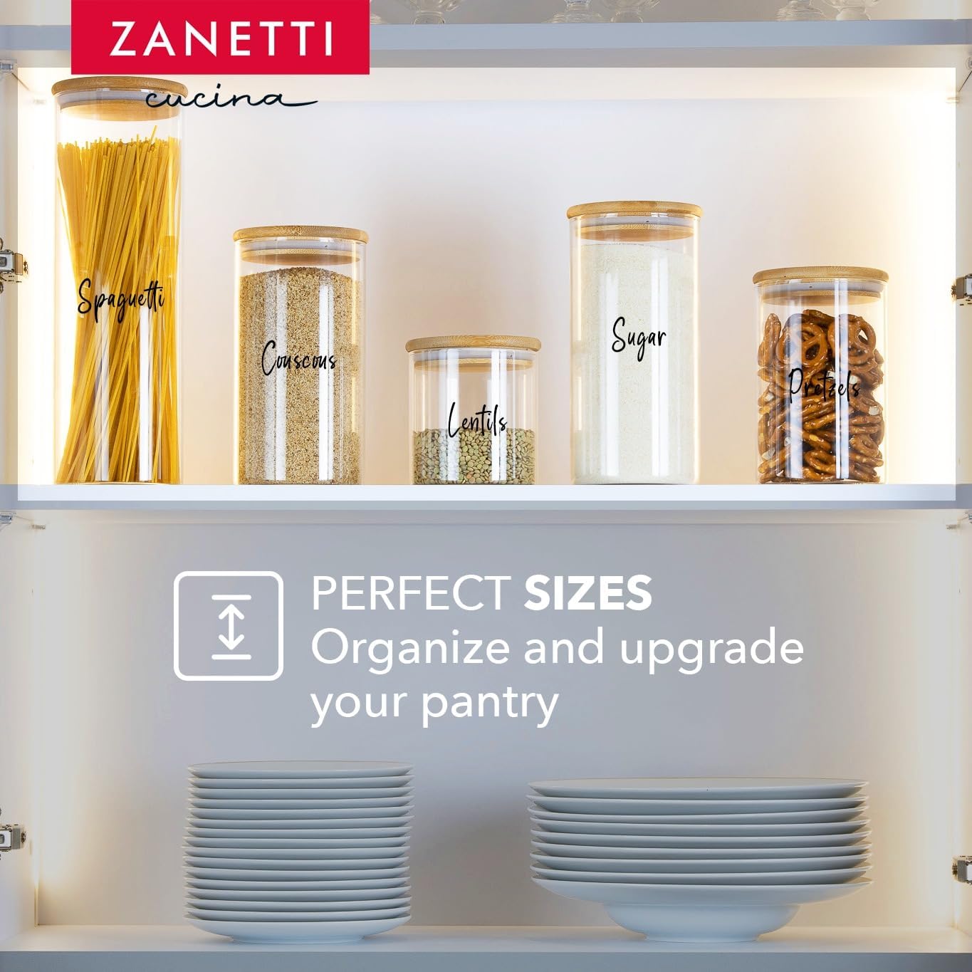 Zanetti – Recipientes herméticos de vidrio con tapas de madera de bambú ...