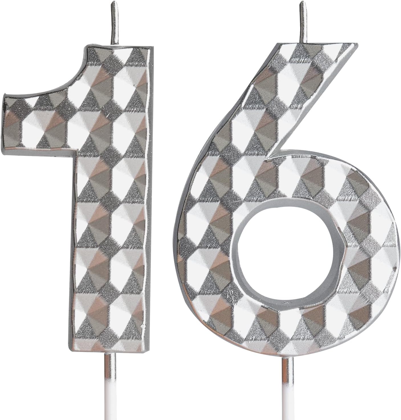 Amazon.com: Silver 16th Birthday Candles,Diamond Design 3D Number 16 ...