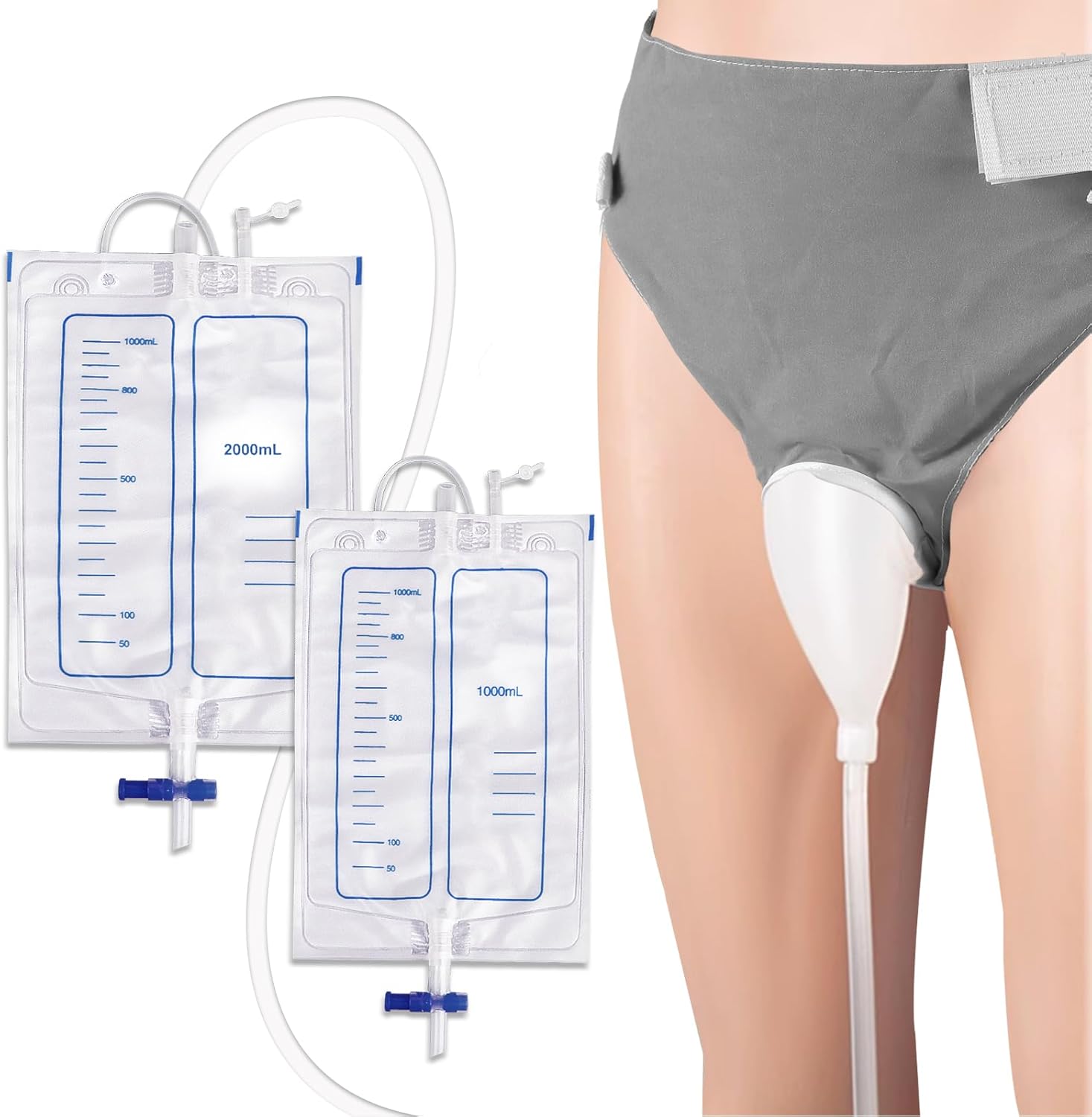 Amazon.com: Wearable Urine Collection Set with 2 Drainage Bags (1000ml/2000ml), Reusable ...