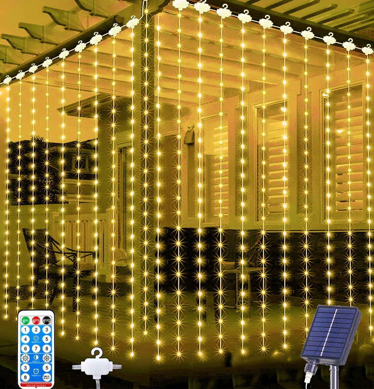 Joysing Solar Curtain Lights 3M x 3M Gazebo Lights with Remote Control ...