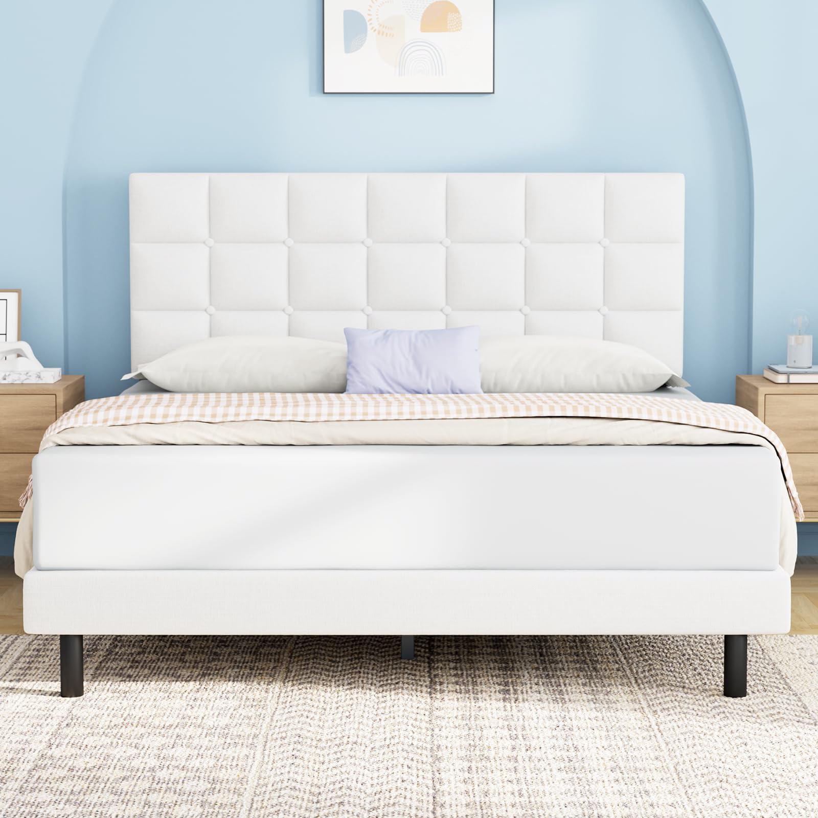 Amazon.com: Twolike Queen Bed Frames with Headboard,Modern Upholstered ...