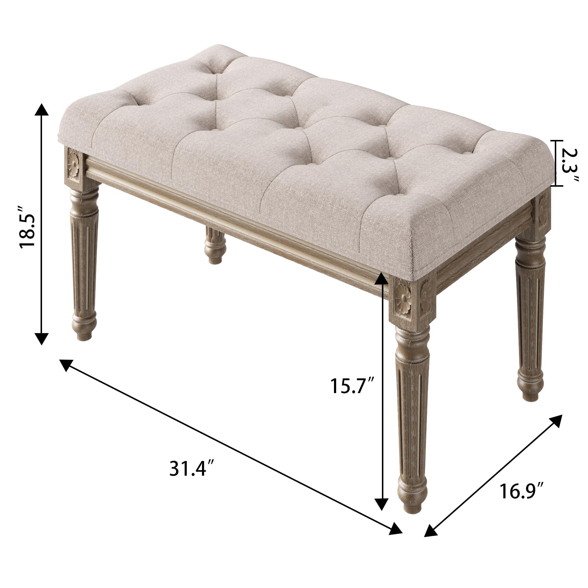 Snapklik.com : Vintage Bench,Button Tufted Entryway Bench,31 In X 17in ...