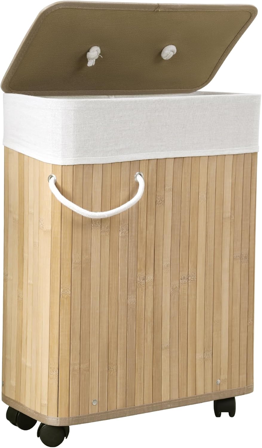 Amazon.com: MABOZOO Foldable Bamboo Laundry Hamper with 4 Wheels ...