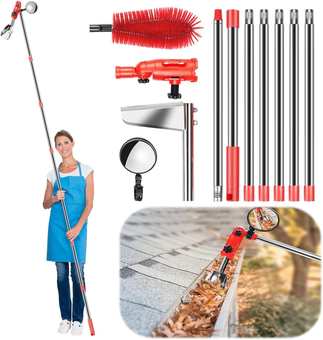 Gutter Cleaning Tool, Gutters Guard, 9.5FT Long Pole Gutter Cleaning ...