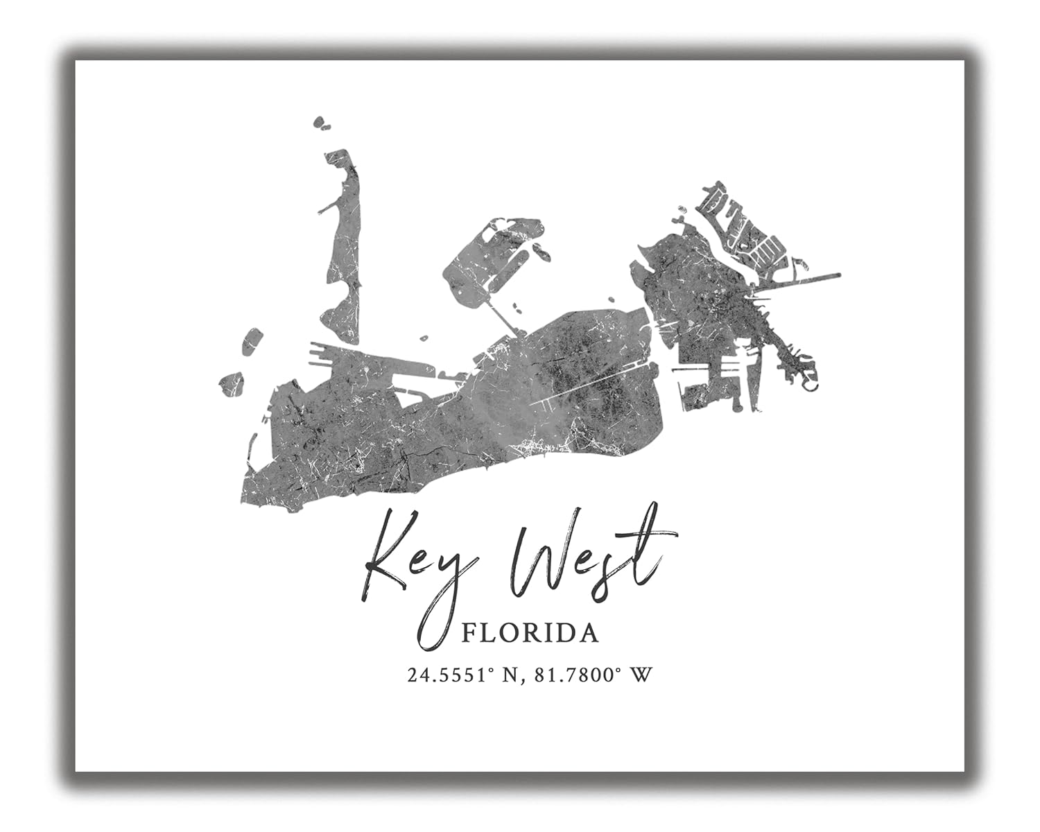 Amazon.com: Key West FL Map Wall Art Print - 8x10 Silhouette Decor ...