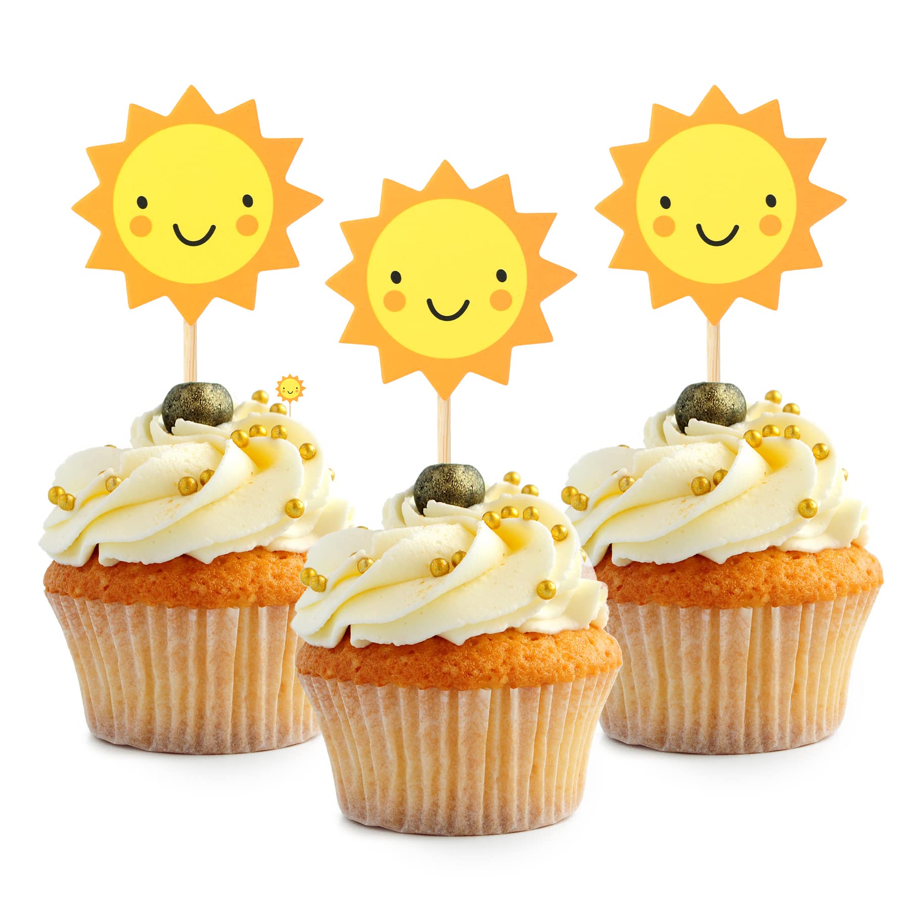 Amazon.com: HOKPA 24Pcs Sun Cupcake Toppers Sun Flower Smiley Sunshine ...