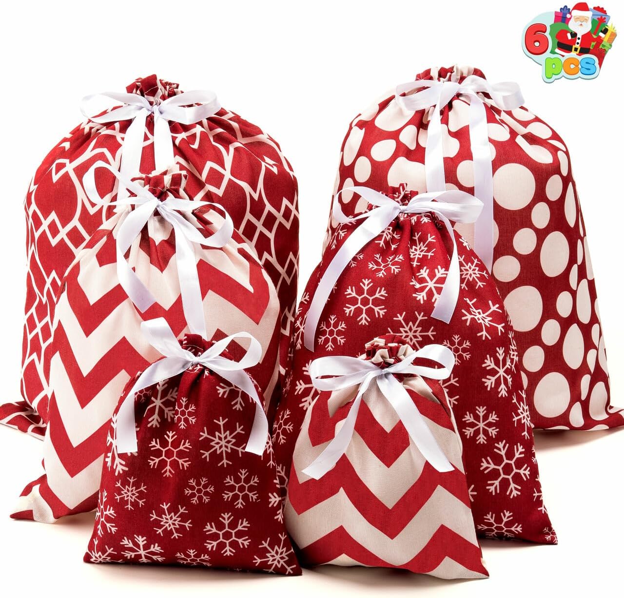 Amazon.com: JOYIN 6 PCs Fabric Gift Bags Red Elegant Color with 3 Sizes ...
