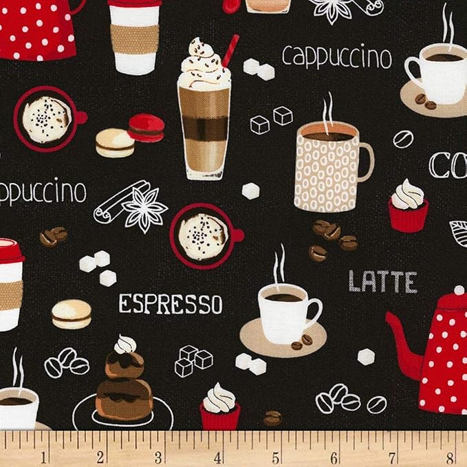 Amazon.com: Timeless Treasures Coffee Break Mixed Coffees Black, Fabric ...