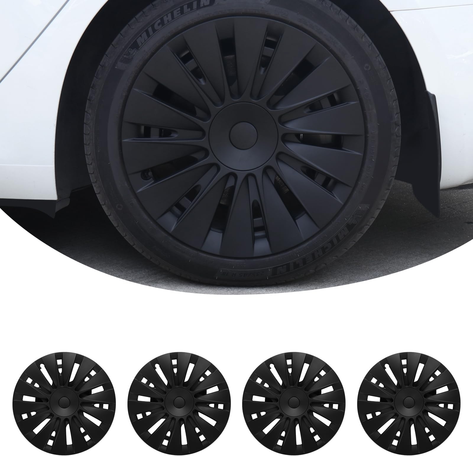 Matte Black Tesla Hubcaps BASENOR Tesla Model Y 19" Wheel Covers ...