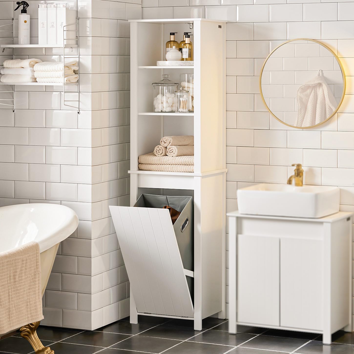 Amazon.com: Haotian Bathroom Tall Laundry Cabinet Freestanding Slim ...