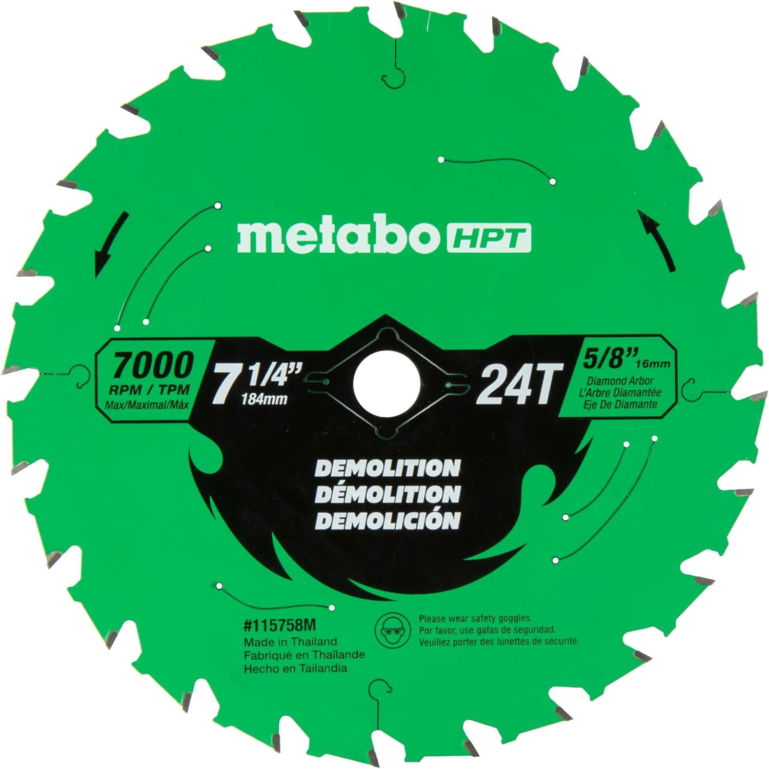 Metabo HPT Circular Saw Demo Blade, 7-1/4-Inch, 24-Tooth, Industrial ...
