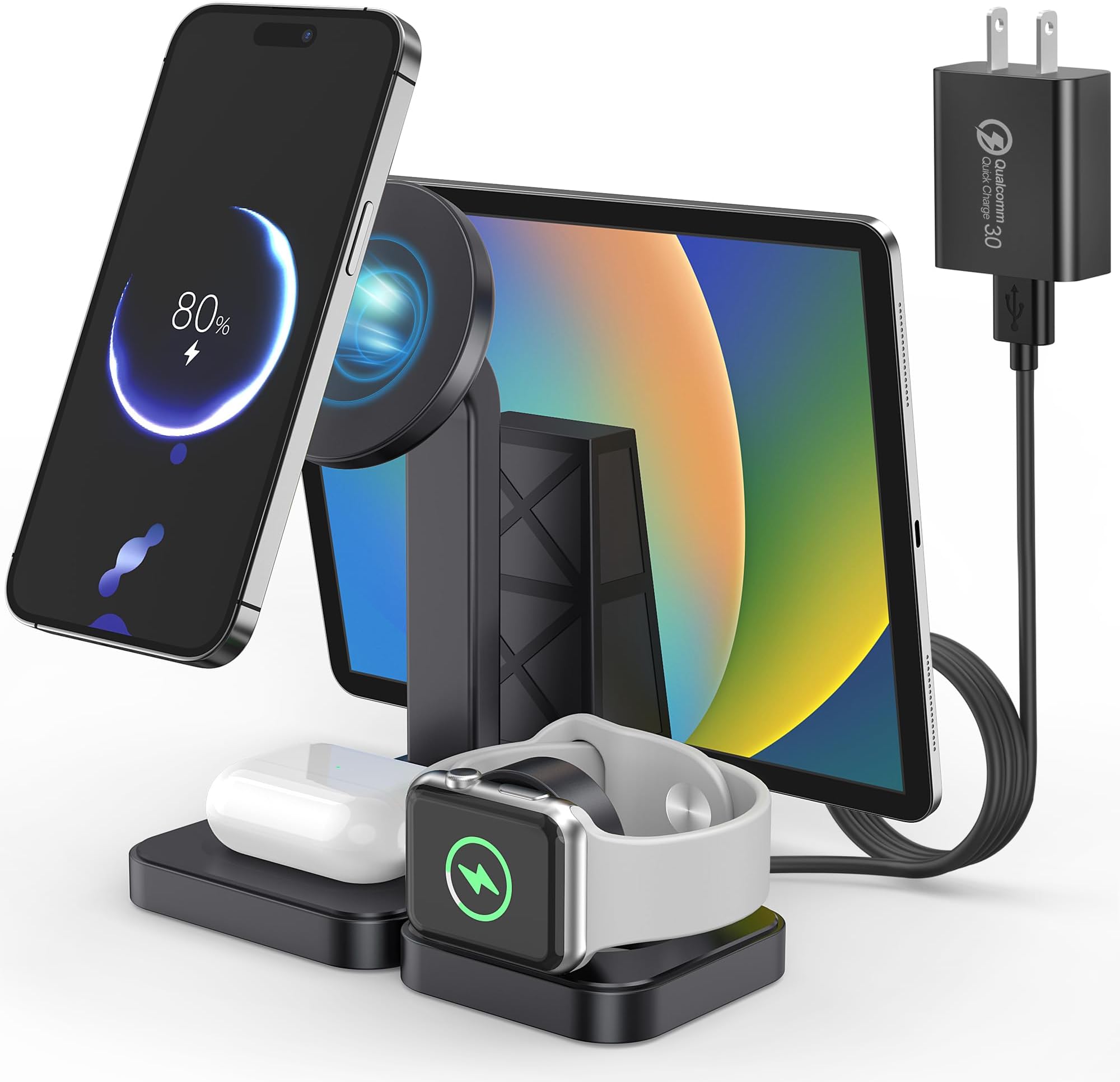 Amazon.com: Wireless Charging Station 4 in 1 Multiple Devices, Magnetic ...