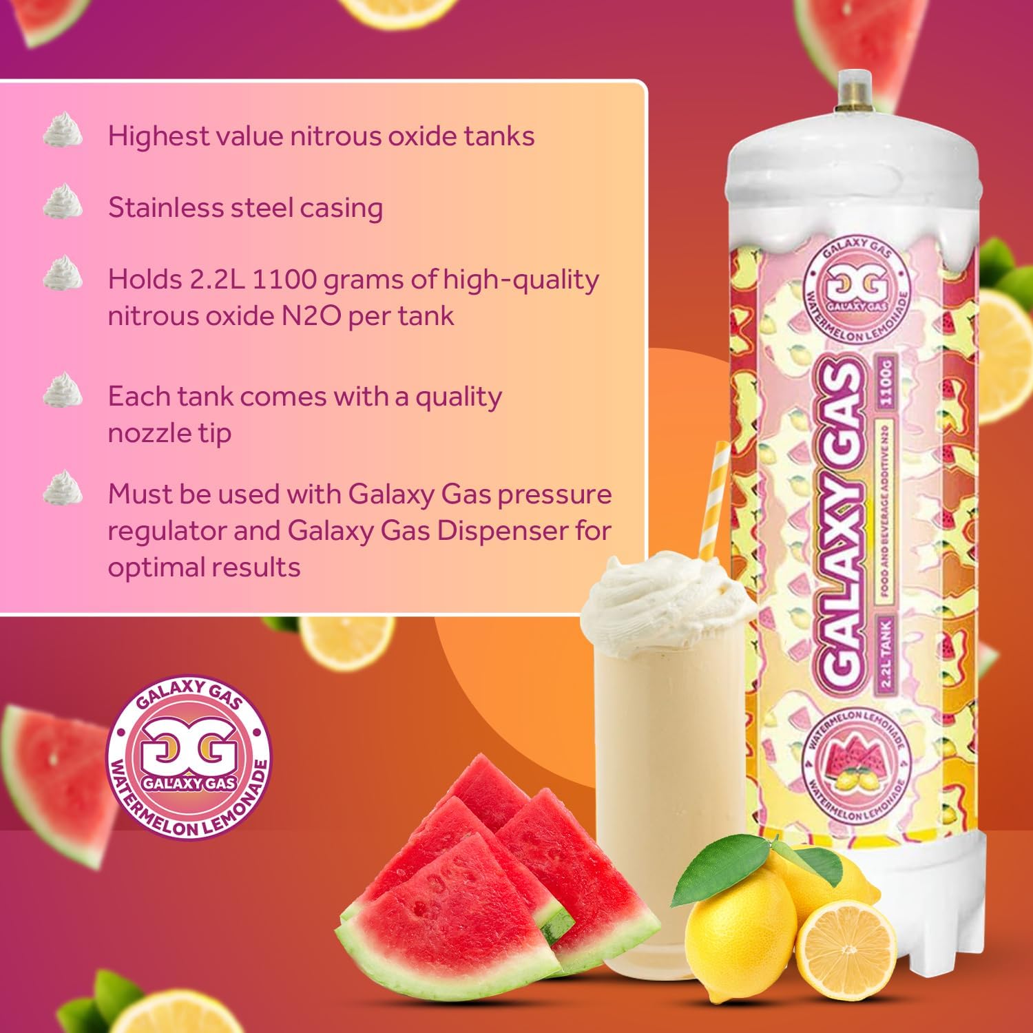 Galaxy Gas Sabor a limonada de sandía, tanque de cartucho dispensador ...