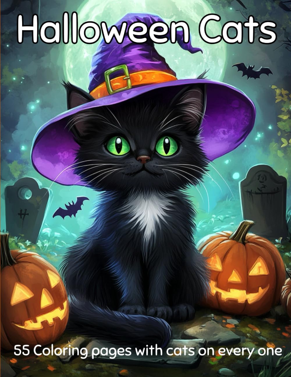 Halloween Cats: 55 Coloring pages with cats on every one: Kingsley ...