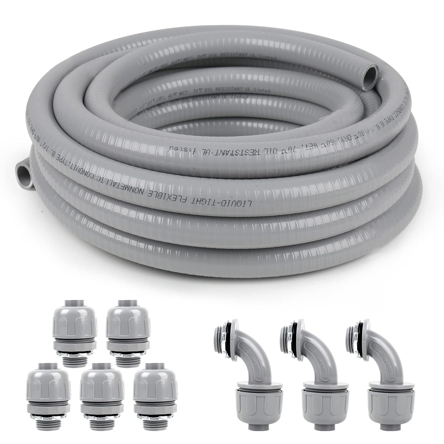 Elecoman 1 inch 25ft Liquid-Tight Conduit Kit, Flexible Non-Metallic ...