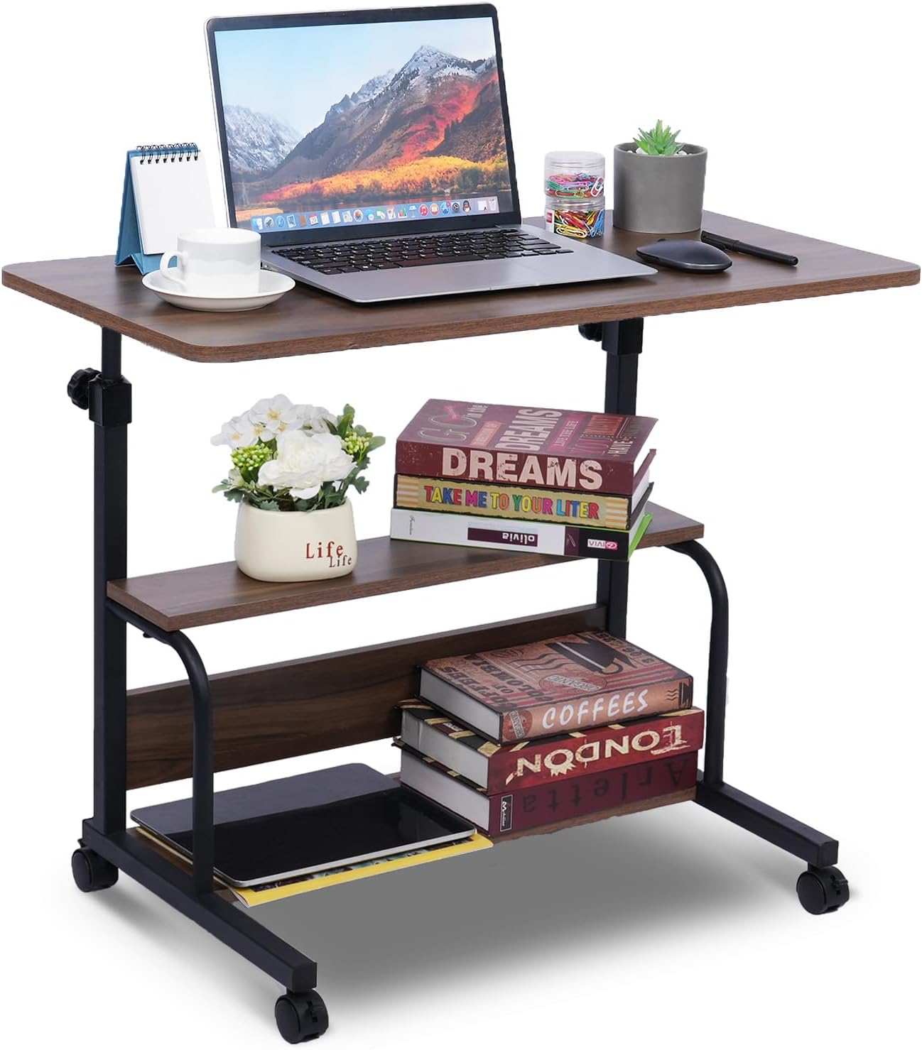Portable Desk Small Desks for Small Spaces Laptop Table Brown Rolling ...