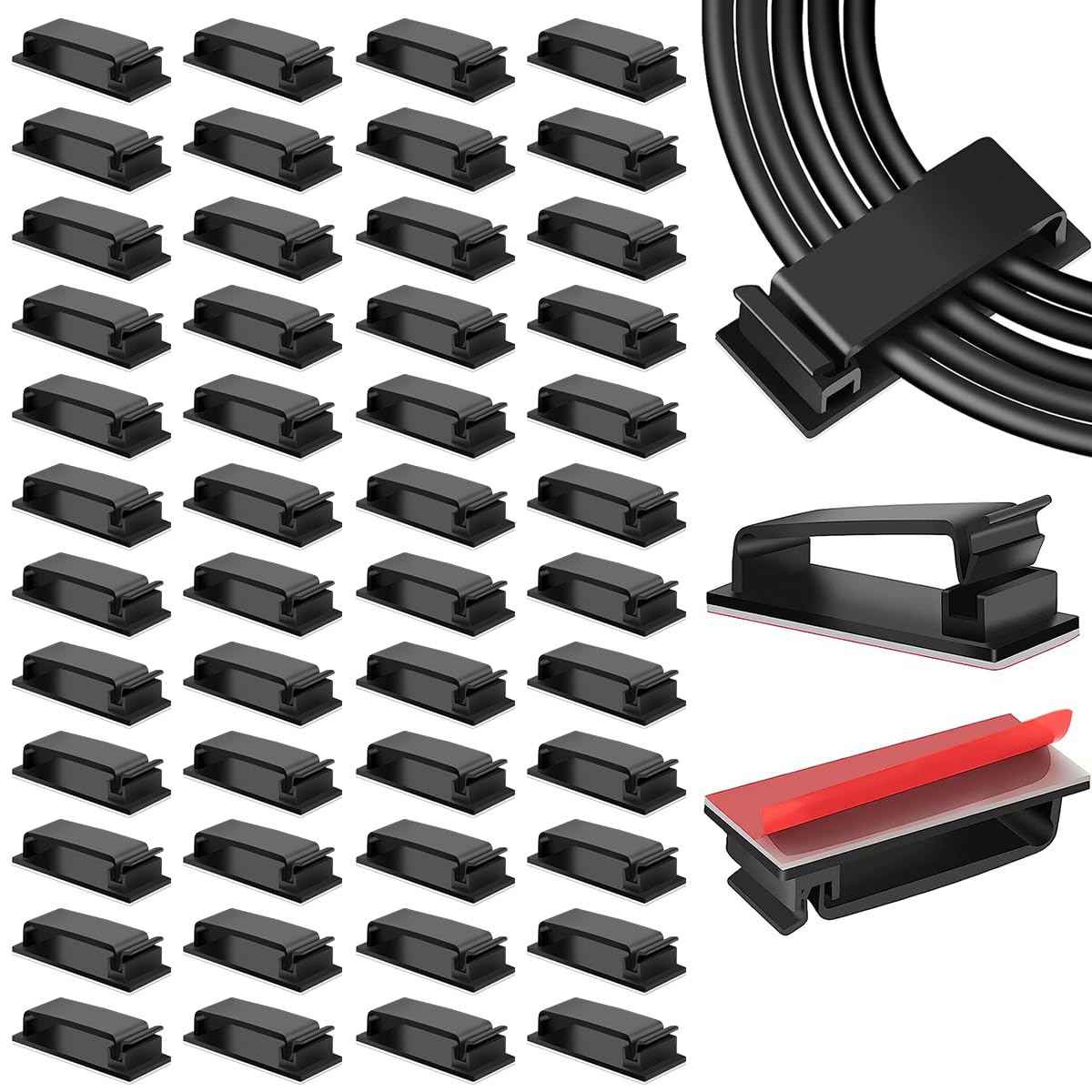 HASTHIP® 50Pcs Self Adhesive Cable Management Clips Cable Organizer for ...
