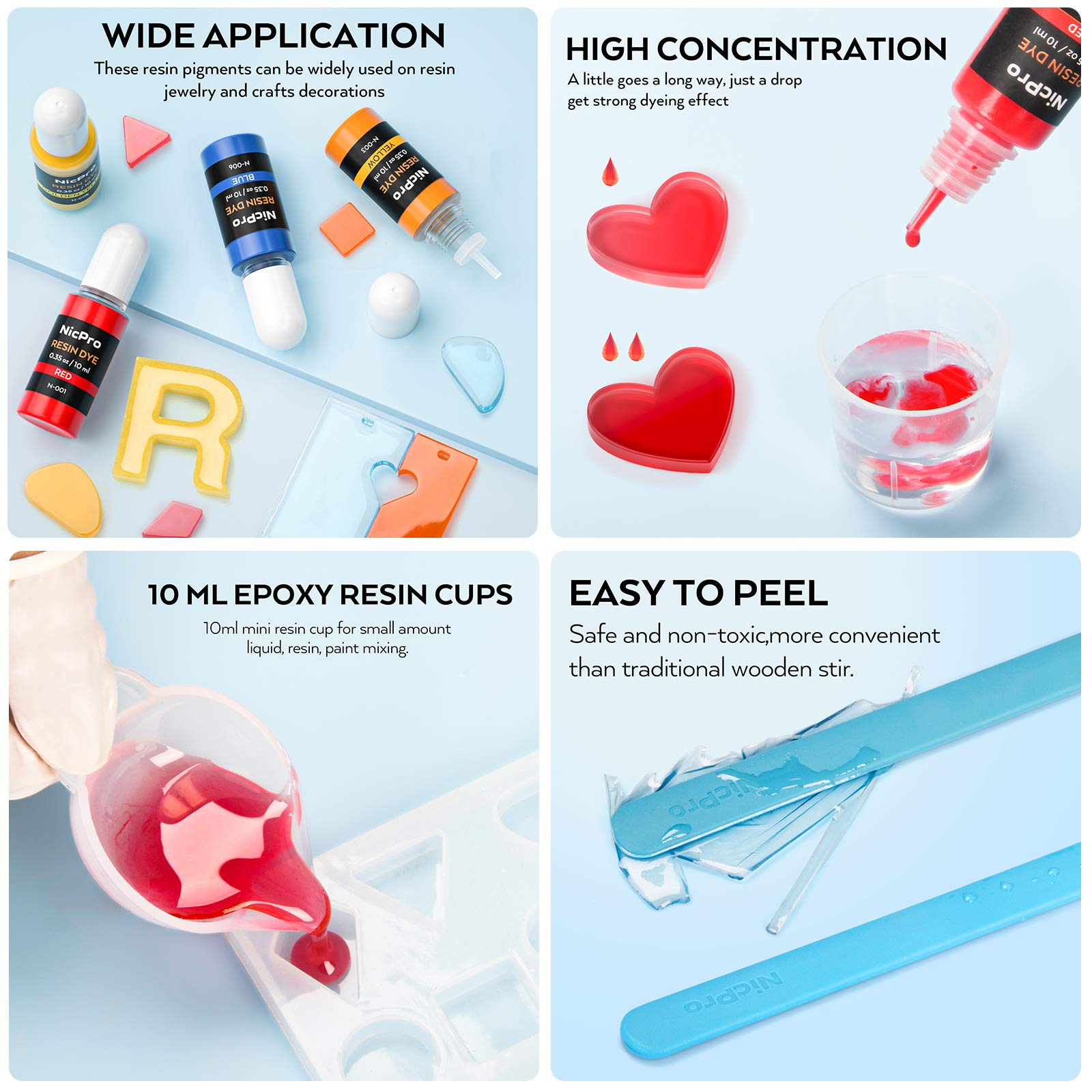 Nicpro 16 oz Epoxy Resin Kit Supplies with 15 Colors Liquid Resin ...