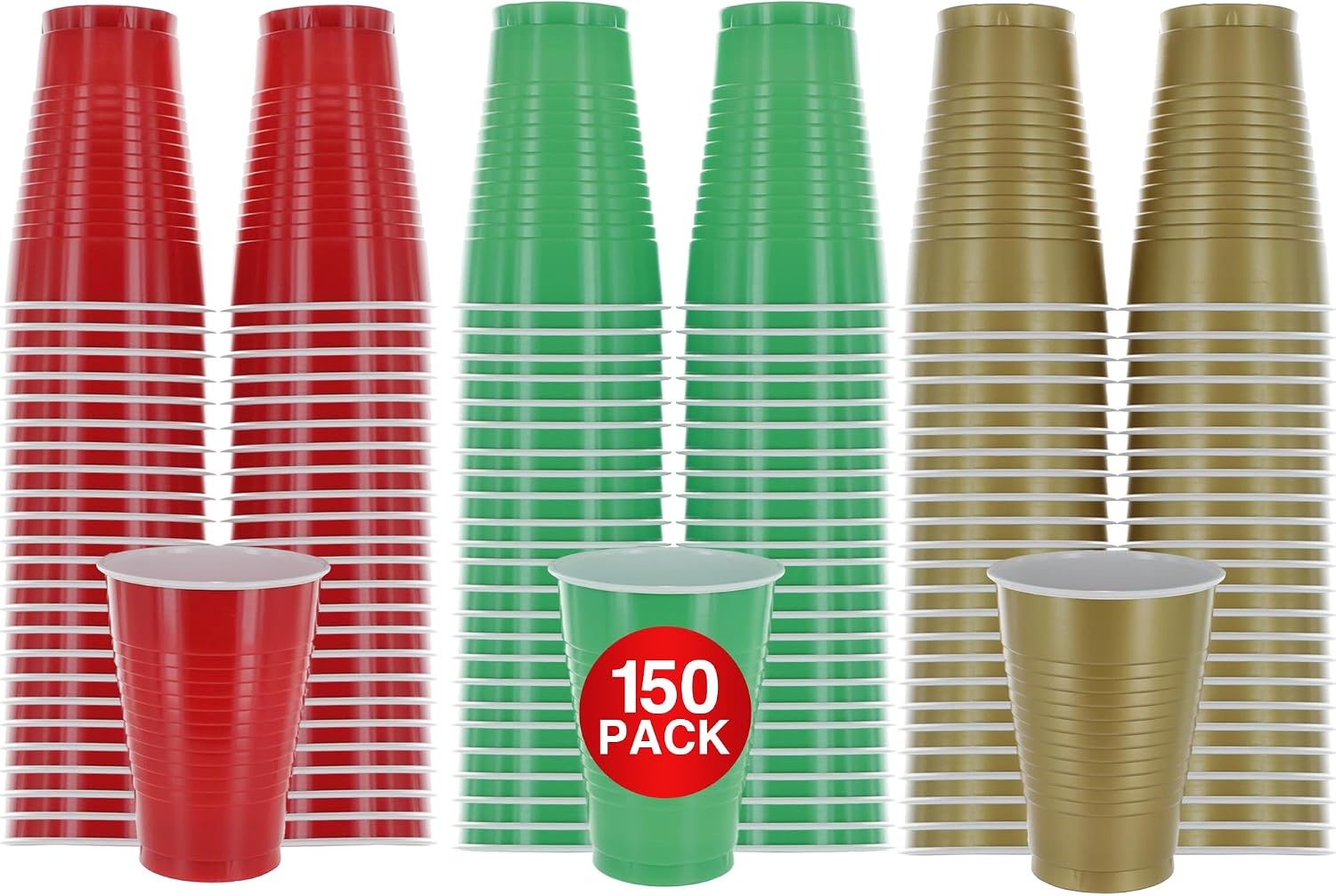 Amazon.com: Amcrate Disposable Plastic Cups, Red Green Gold Colored ...