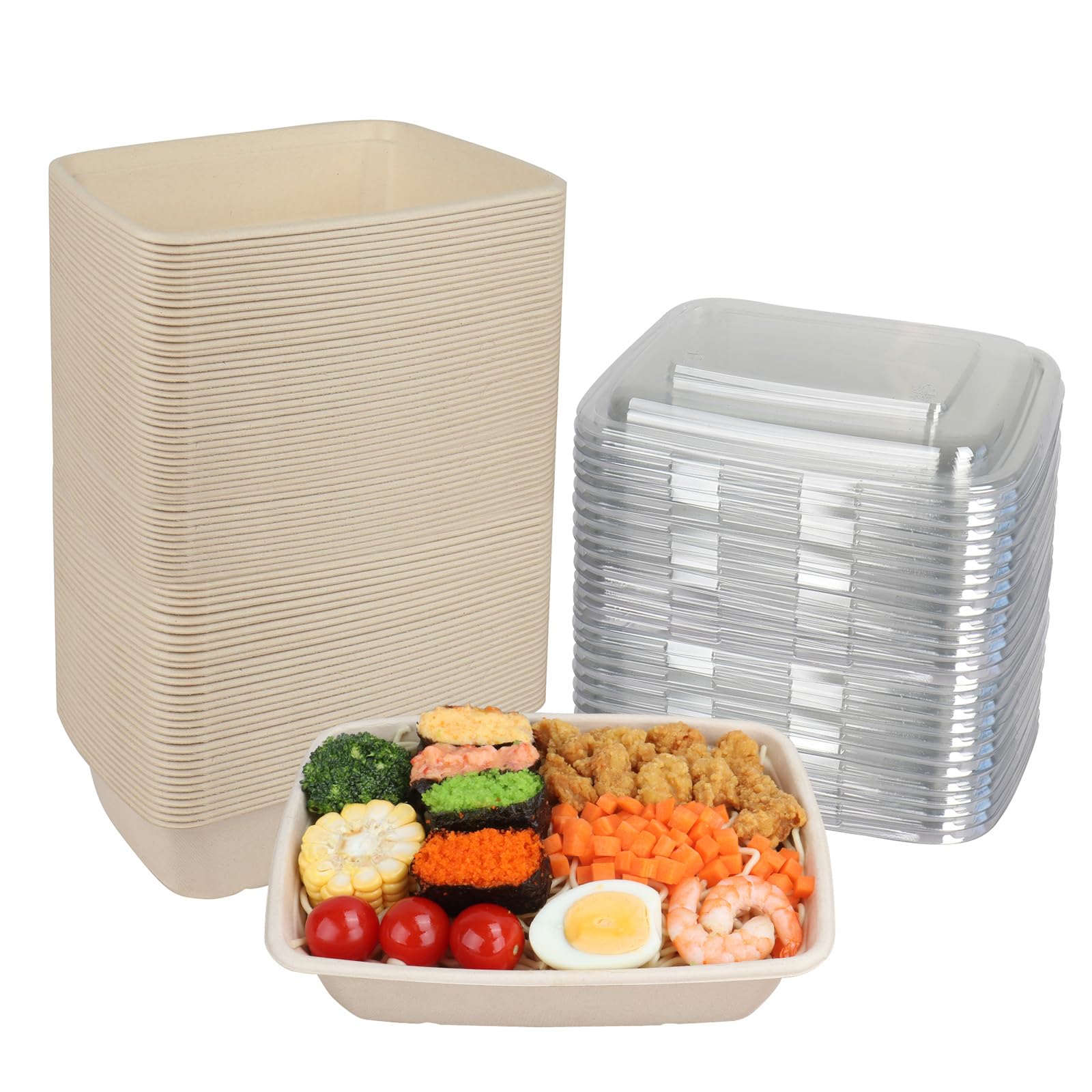 Amazon.com: JAYEEY 40 oz Rectangle Disposable salad bowls with lids ...