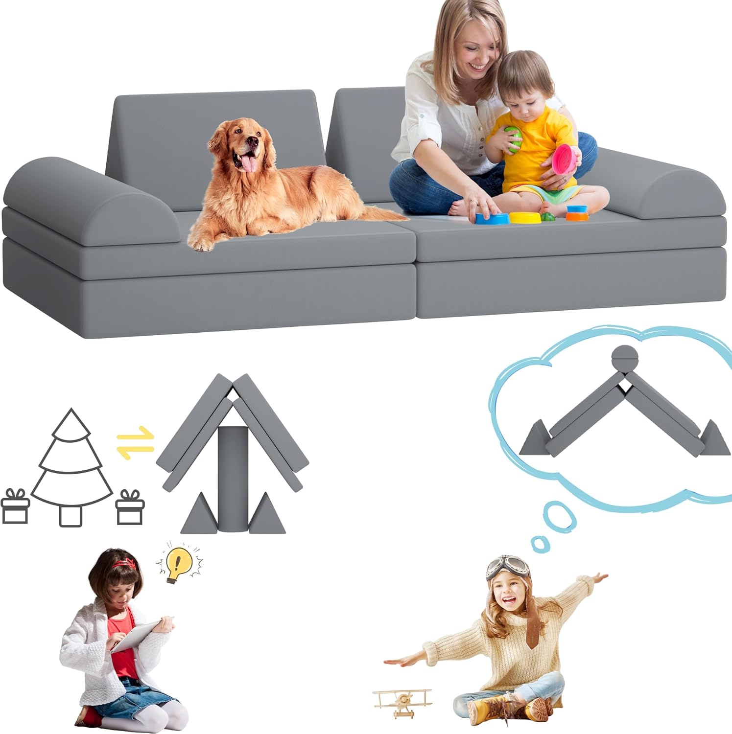 Amazon.com: LFCREATOR Modular Kids Couch Sofa,Nugget Couch for Toddler ...