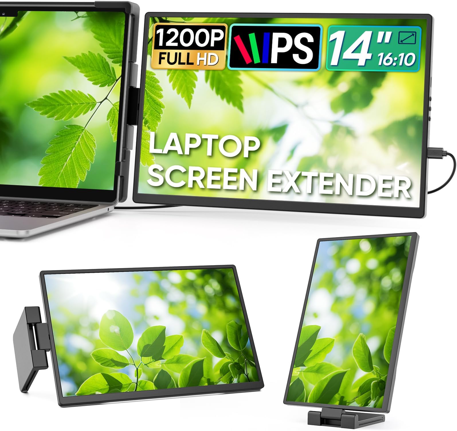 Laptop Screen Extender, 14" FHD 1200P IPS External Portable Monitor for ...