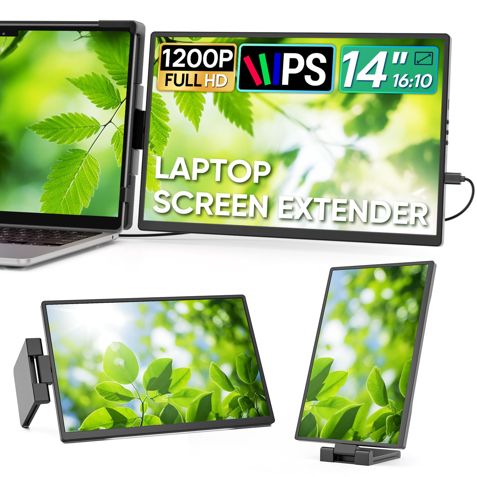 Laptop Screen Extender, 14" FHD 1200P IPS External Portable Monitor for ...