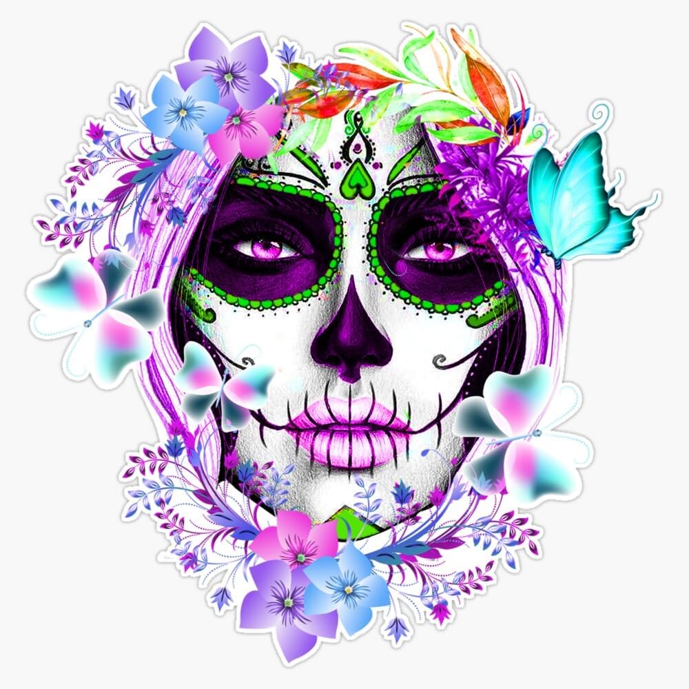 Amazon.com: Catrina Mexican Sugar Skull Girl Bumper Sticker Vinyl Decal ...