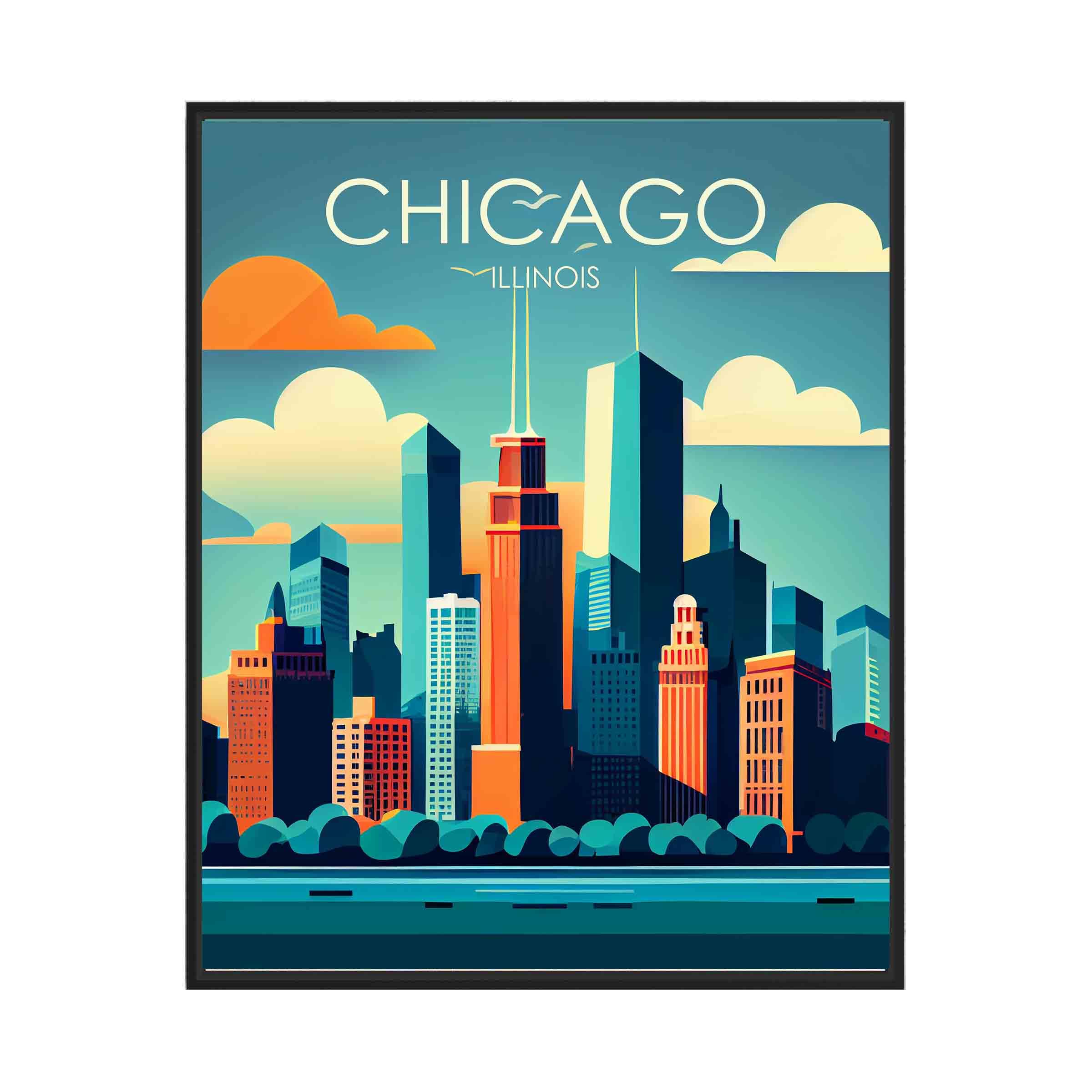 Amazon.com: Chicago Poster Art Print, Illinois Retro City Mountain and ...