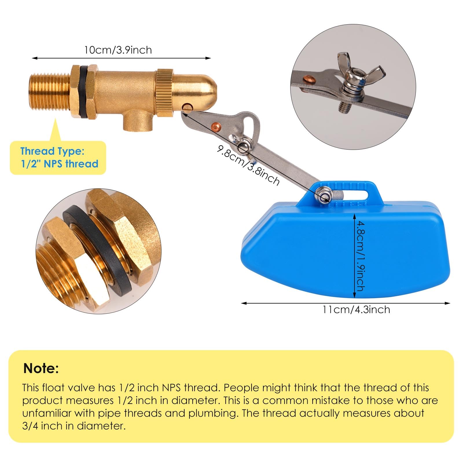 Snapklik.com : 2 Pack Brass Float Valve 1/2 Inch, Livestock Water Tank ...