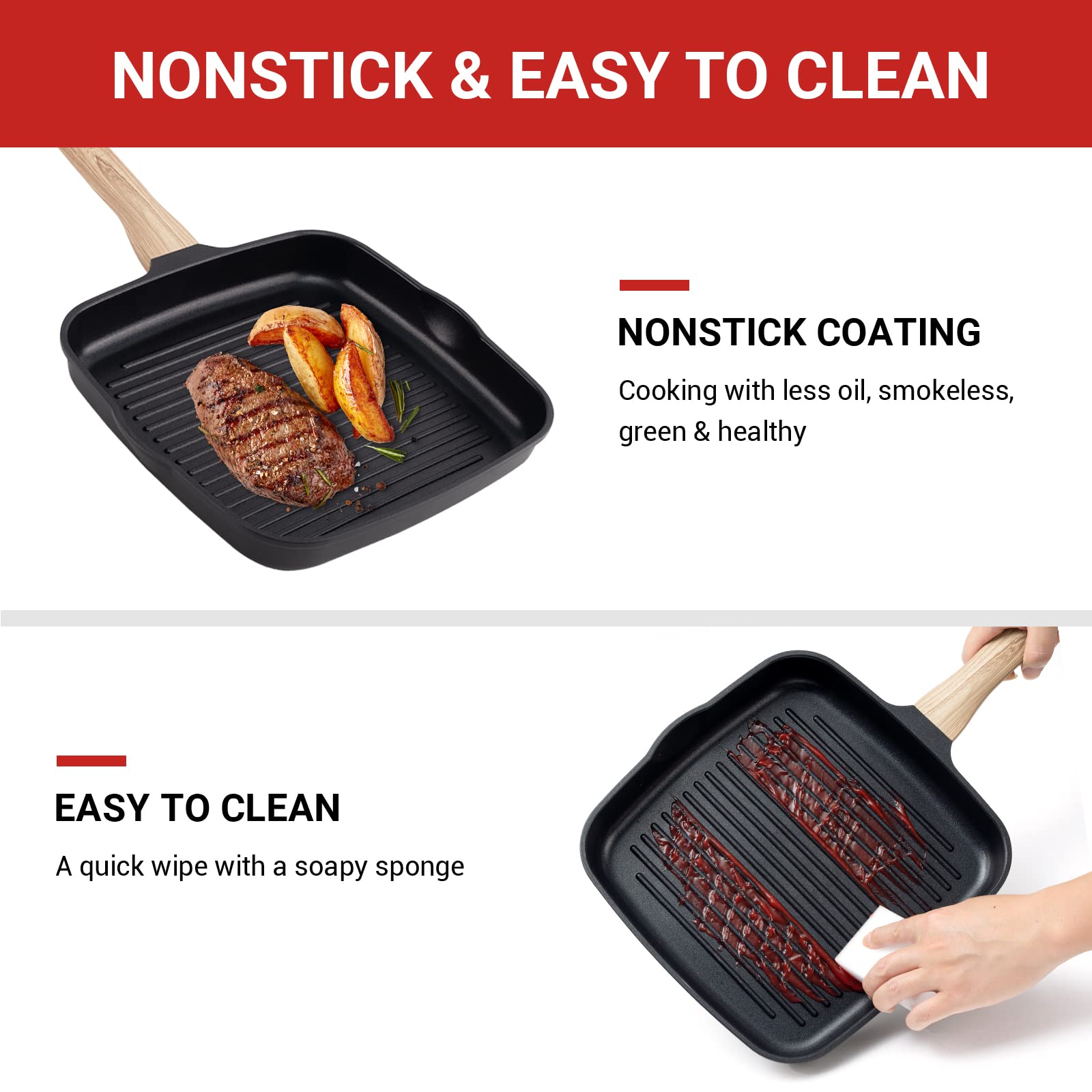 Sakuchi 11 Inch Grill Pan for Stove Tops Induction Compatible?Nonstick ...