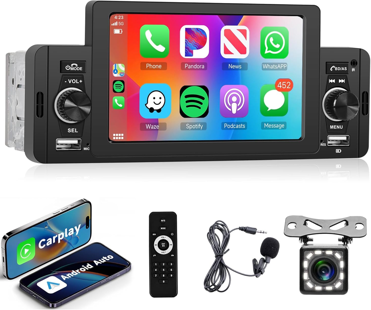 Single Din Carplay Car Stereo with Android Auto Car Play Car Radio ...