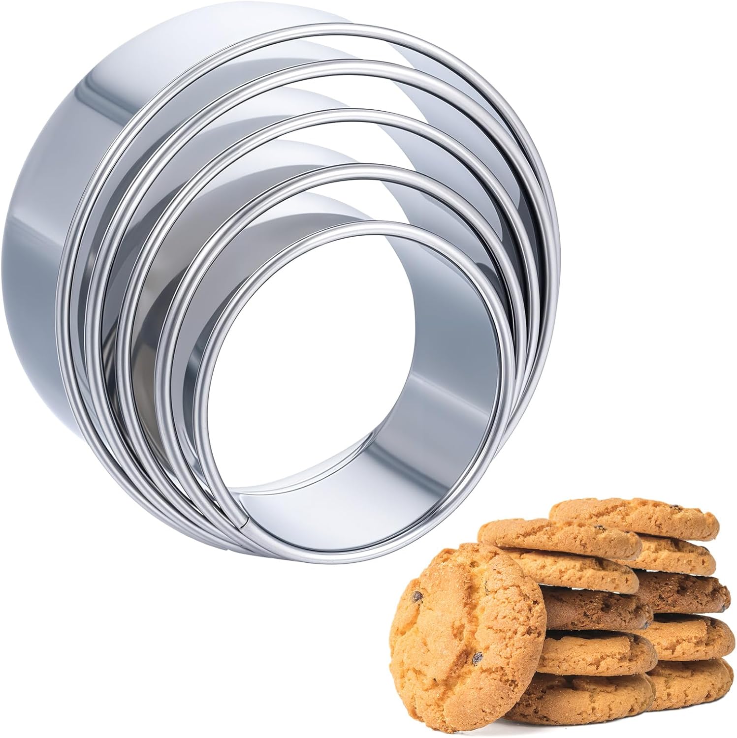 Amazon.com: Prasacco 5 Pcs Round Cookie Cutter for Baking, Circle ...