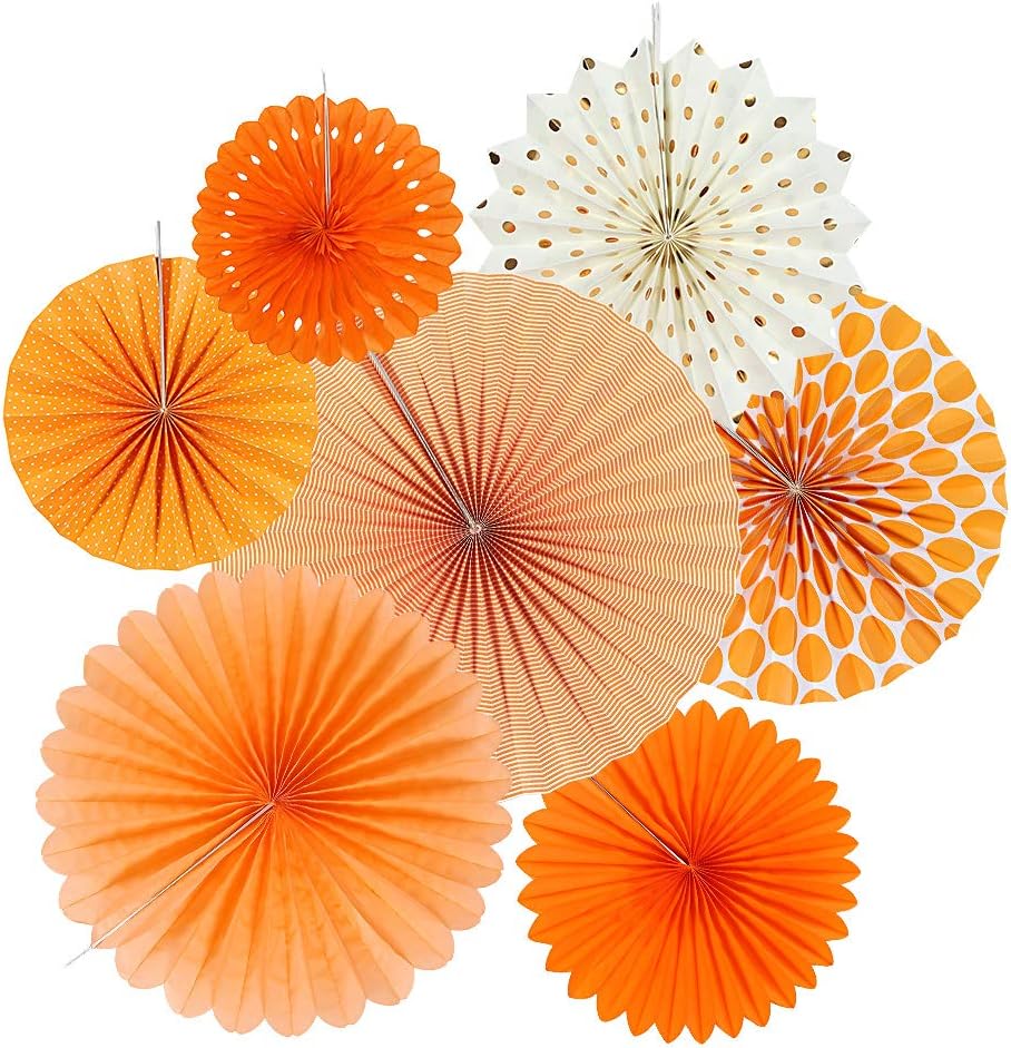 SUNBEAUTY Tissue Paper Fans Decorations, Orange Autumn Hanging Paper ...