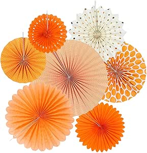 Amazon.com: SUNBEAUTY Pack of 7 Hanging Paper Fans Collection Orange ...