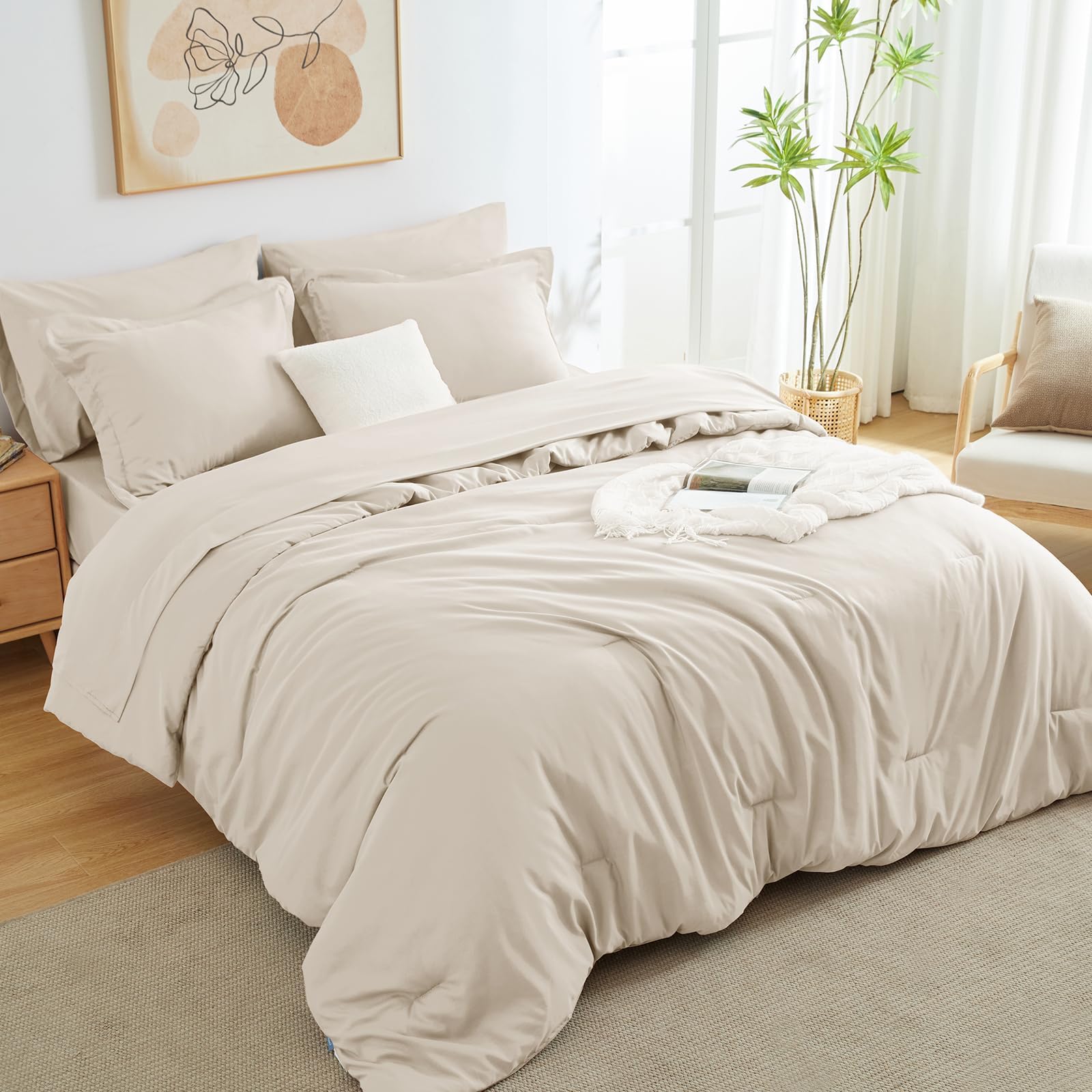 Amazon.com: AveLom Beige Comforter Full Size Set with Sheets - 7 Pieces ...