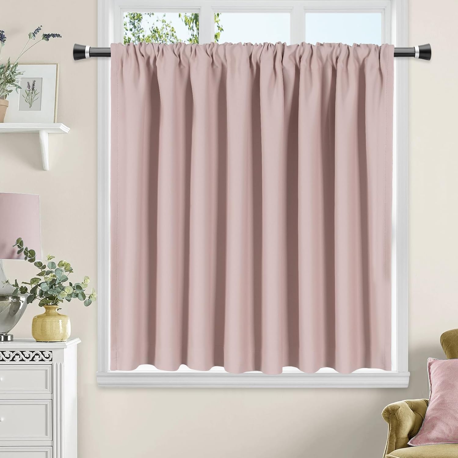 Amazon.co.jp: AooHome Blackout Cafe Curtain for Small Windows, Pink, 19 ...